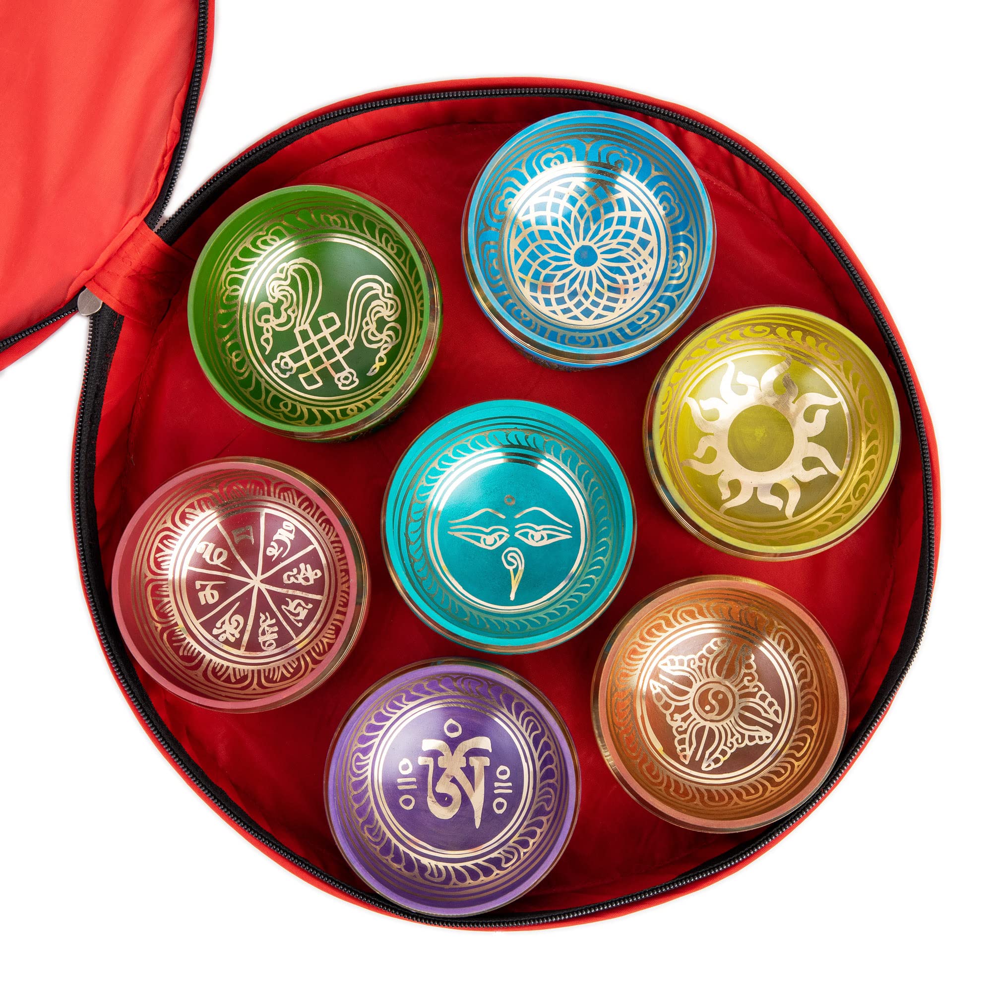 Tibetan Singing Bowls Set Of 7 Chakra Color for Meditation Mindfulness with Carry Box by Himalayan Bazaar