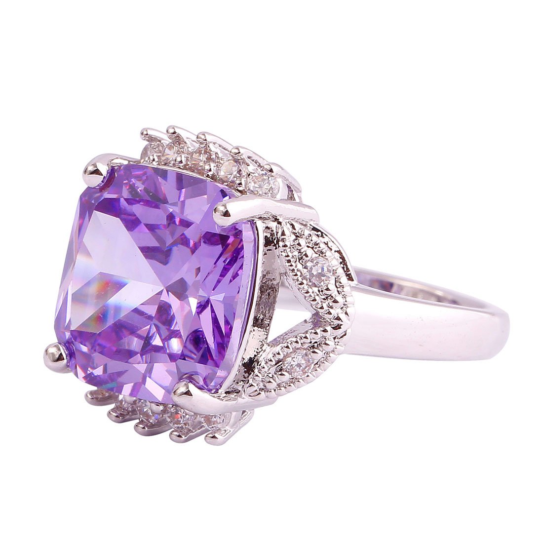 Psiroy Women's 925 Sterling Silver Plated Simulated Tourmaline Cushion Cut Engagement Ring Size 10