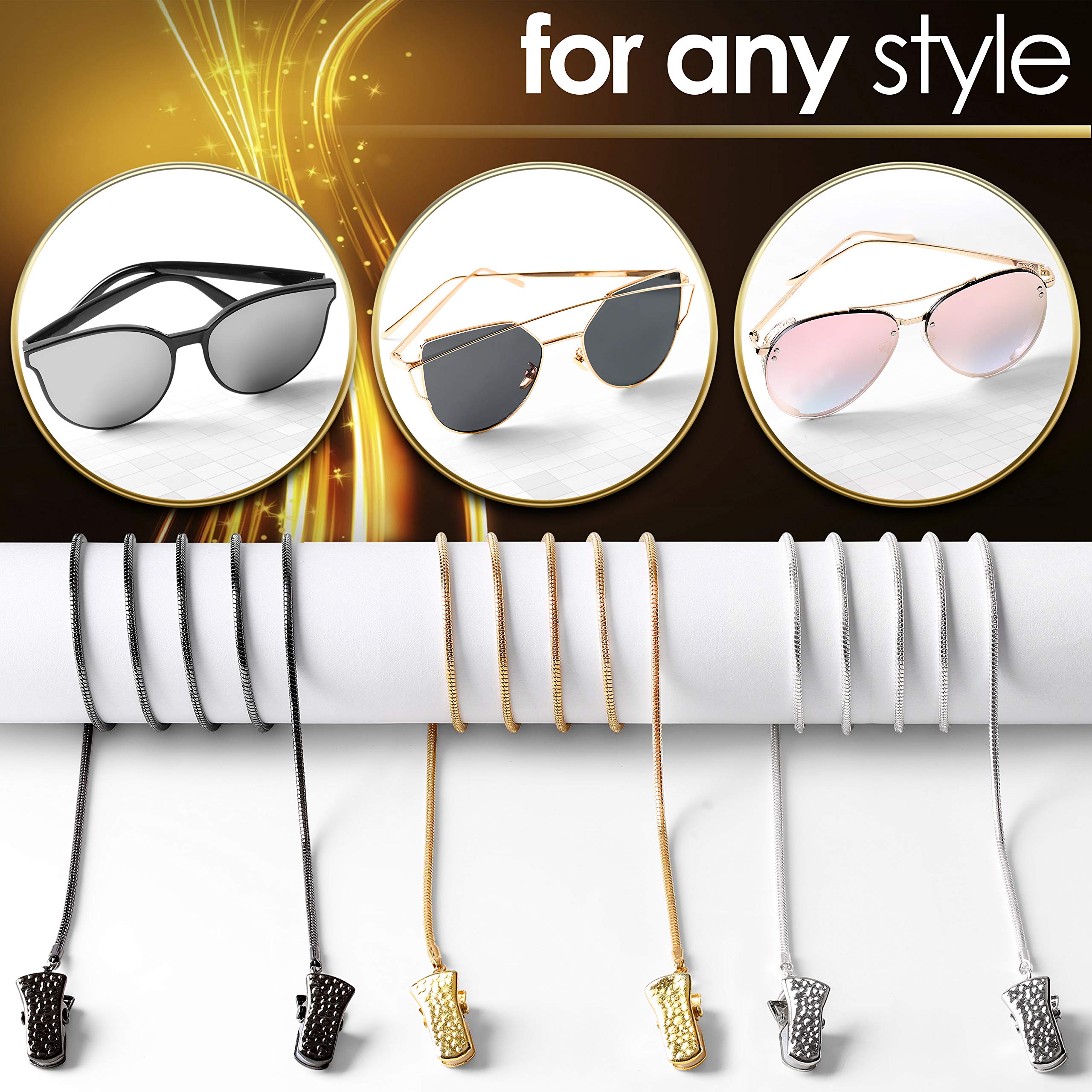 SIGONNA Eyeglass Chains for Women - Metal Glasses Chain - Eyeglasses String Holder Around Neck - Eyeglass Chains Cords Necklace Strap - 3 Pcs