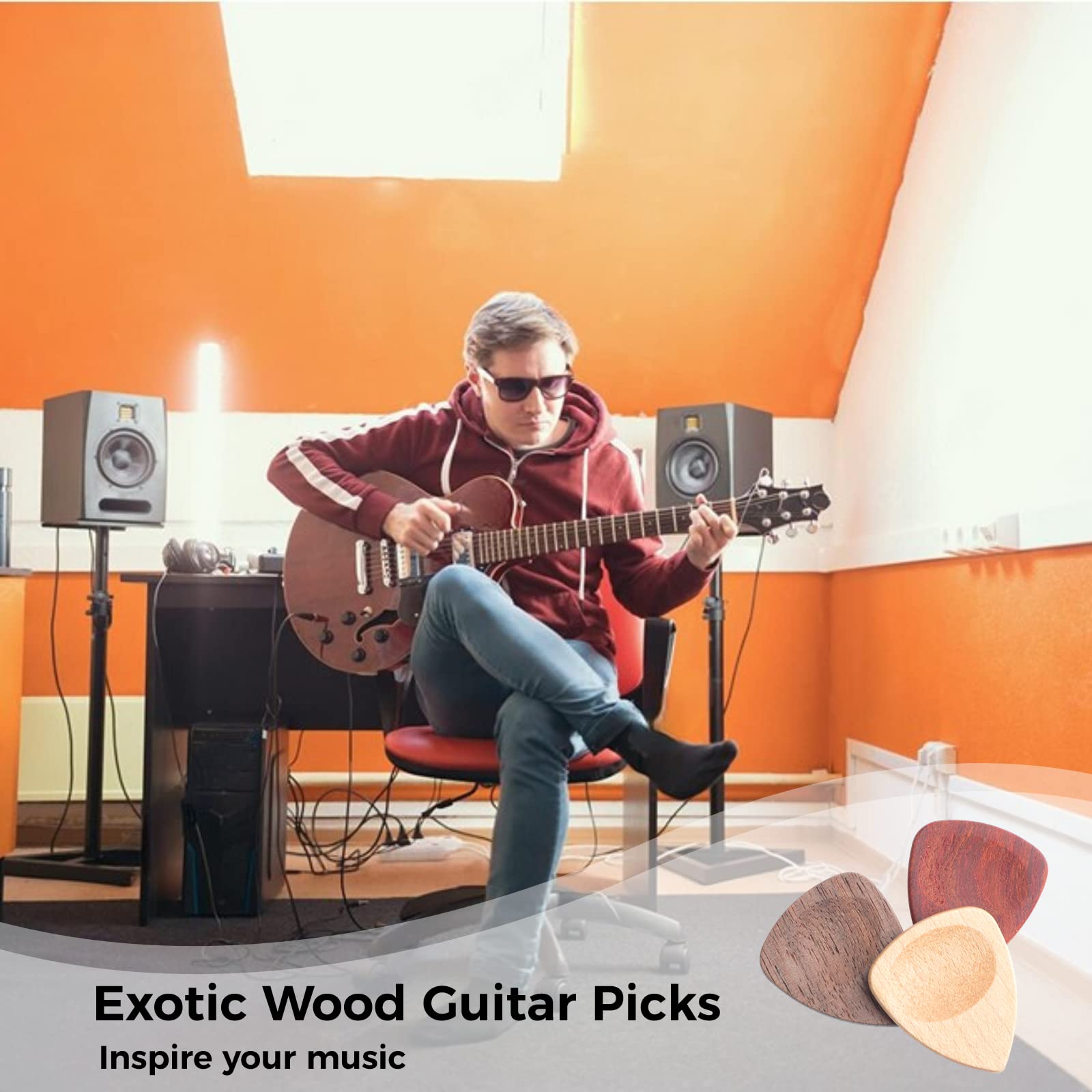 Wooden Guitar Picks, 10pcs Wooden Collector Engraved Guitar Pick Box Classical Triangle Guitar Picks for Acoustic, Classical, Electric, Bass Guitar