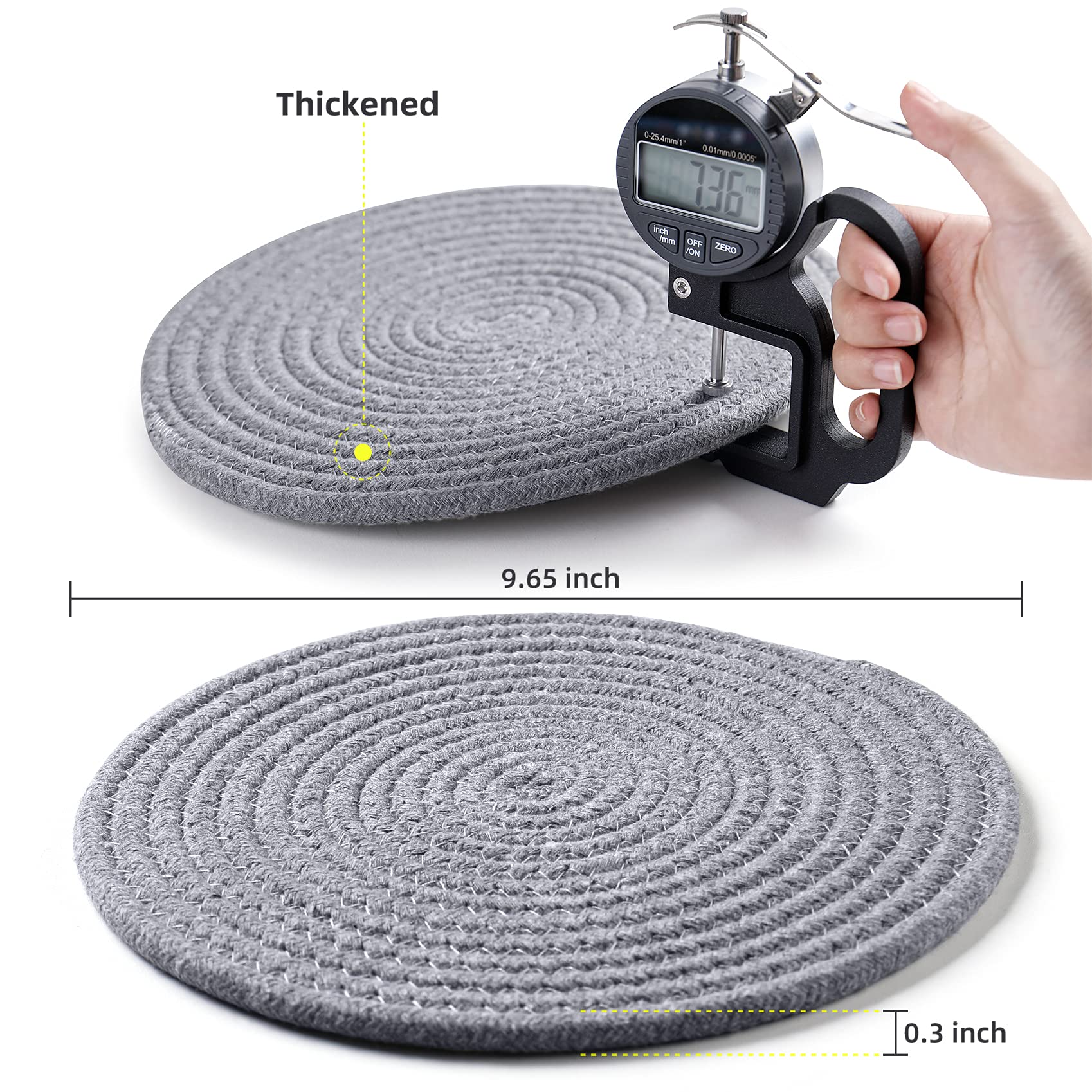 Trivet Weave Mat Round Hot Pads for Kitchen Thread Potholders for Hot Dishes/Pot/Bowl/Teapot/Hot Pot, 4pack,9.5 Inches,100% Pure Cotton (Trivet 4 Pack)