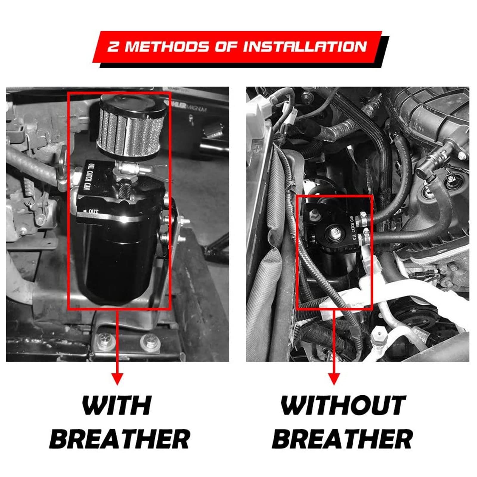 RULLINE Oil Catch Can Kit Oil Separator Reservoir Tank Engine Polish Baffled Compatible with 2011-2019 Ford F150 2.7EB 3.5EB 5.0 Passenger Side with Breather Filter,Aluminum,Black,400ml