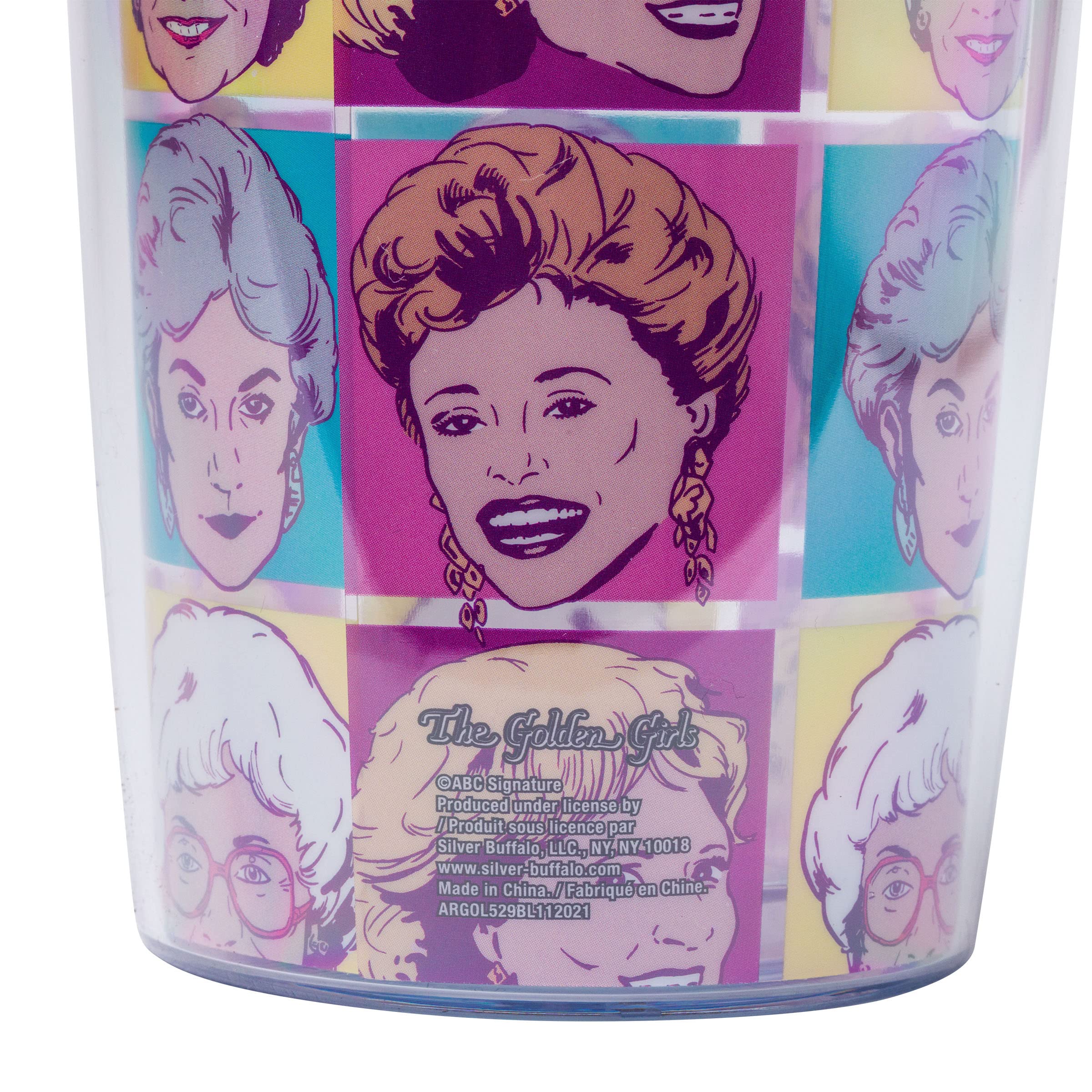 Silver Buffalo Golden Girls Character Grid Double Wall Travel Tumbler w/Slide Close Lid, 20 Ounces