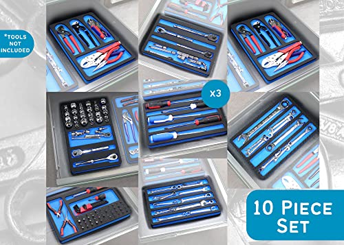 Polar Whale Tool Drawer Organizer 10-Piece Insert Set Extra Screwdrivers Blue and Black Durable Foam Holds Many Tools and Accessories 15 x 10 Inch Trays Fits Craftsman Husky Kobalt Milwaukee and More