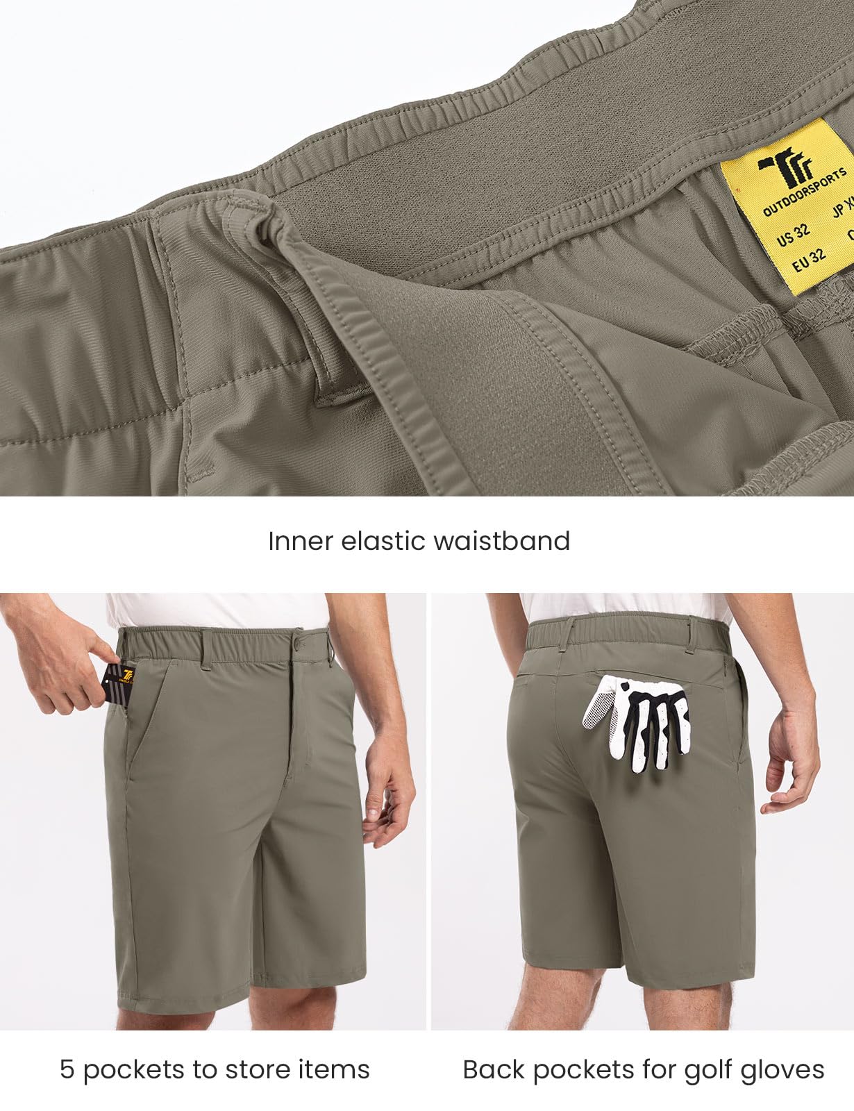 TBMPOY Men's Stretch Golf Work Shorts Cargo Hiking Lightweight Quick Dry Short for Travel Camping 5 Pockets Khaki 38