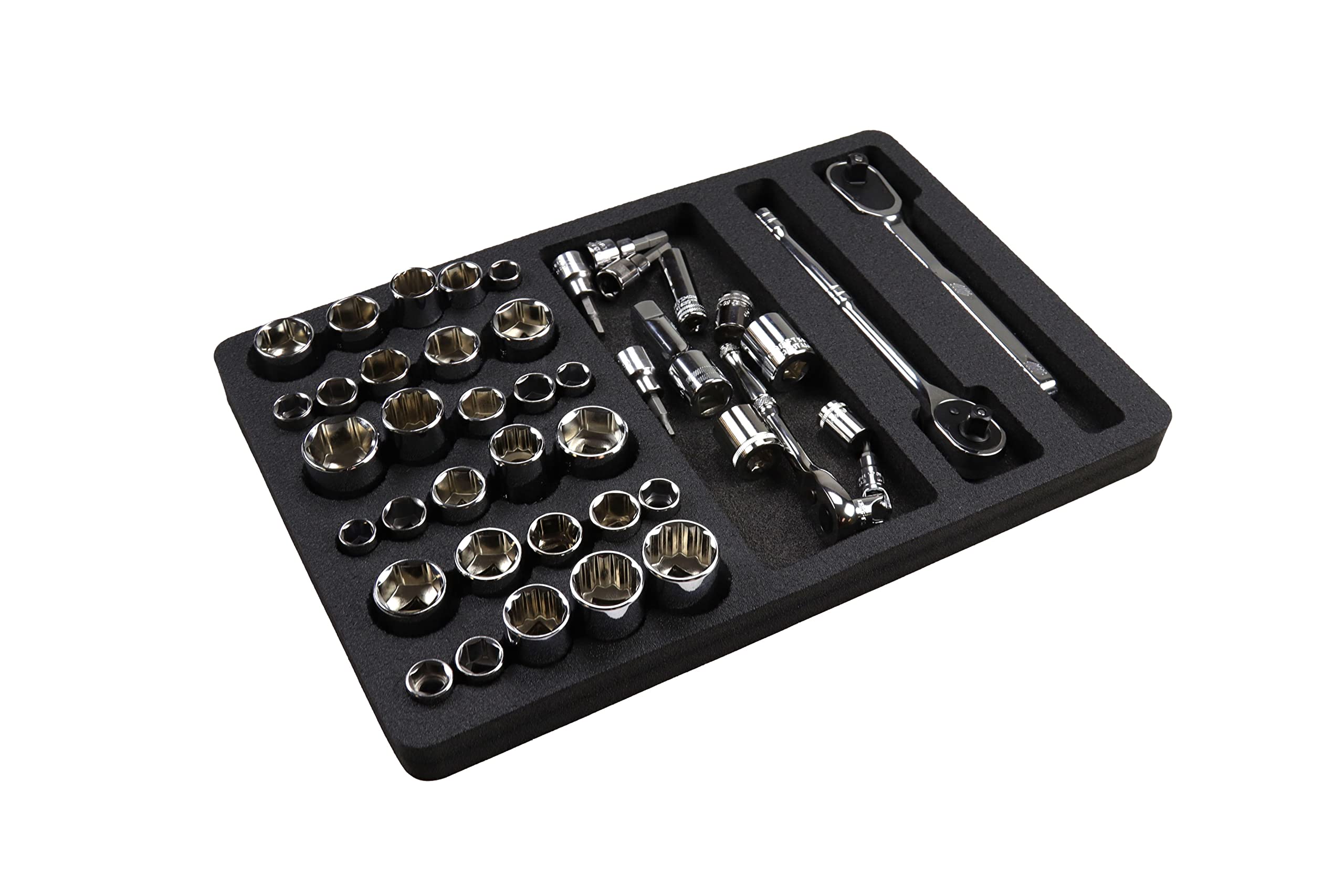 Polar Whale Tool Drawer Organizer 3-Piece Socket Insert Set Black Durable Foam Holds Many Tools 15 x 10 Inch Trays Fits Craftsman Husky Kobalt Milwaukee Many Others