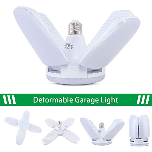 RSN LED 60W Garage Light, AC85-265V 6500K Ultra Brightness Energy Saving Deformable LED Shop Light for Garage, Basement, Barn (2 Pack)