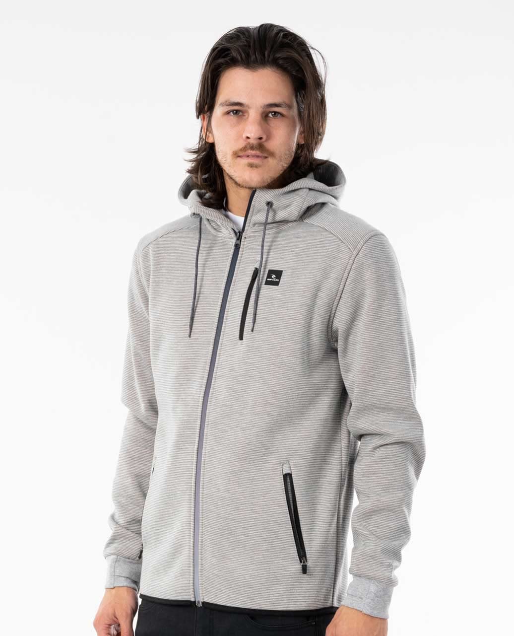 Rip Curl Men's Departed Anti Series Technical Zip Up Hooded Sweatshirt, Grey, Large
