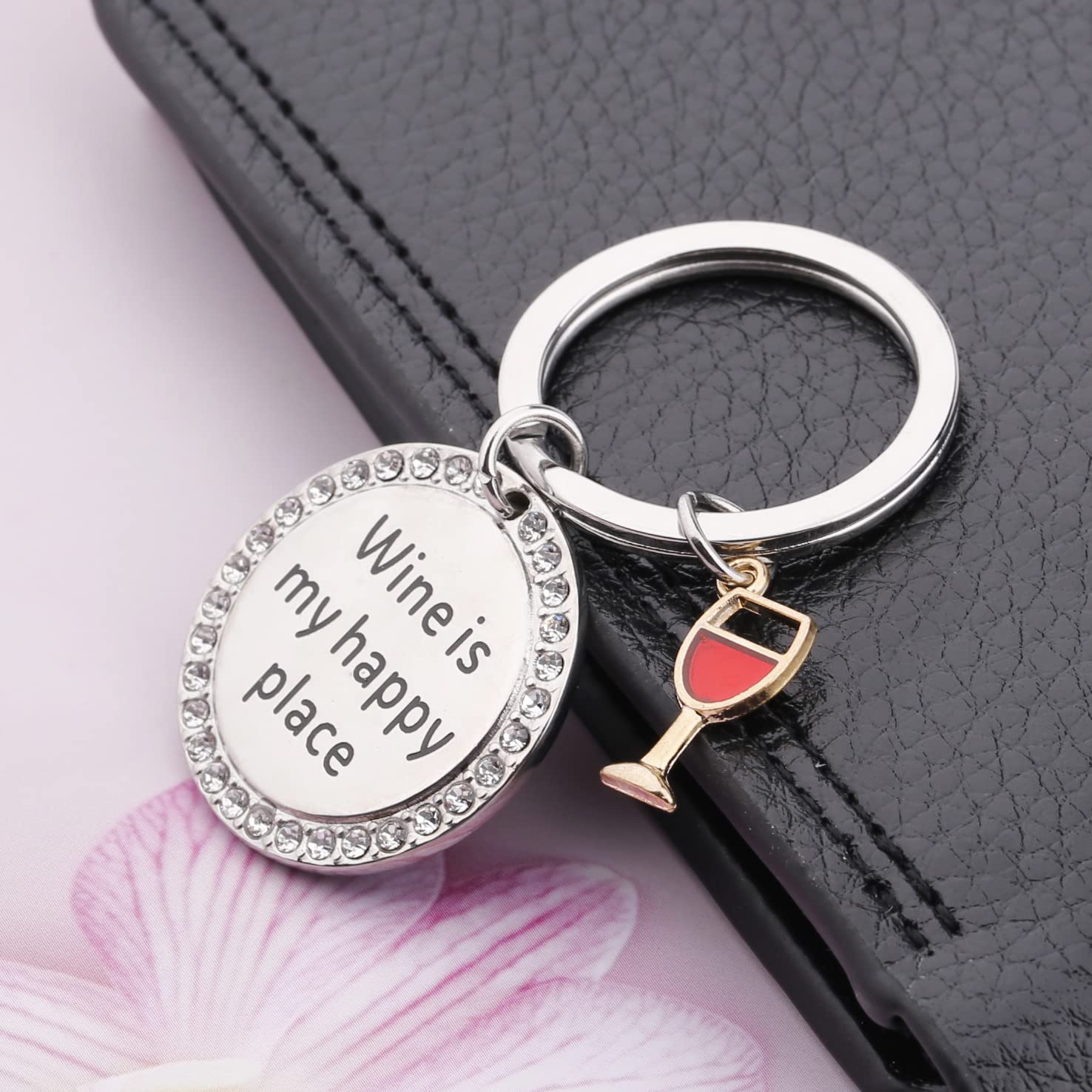 Wine Is My Happy Place Keychain Infinity Collection Wine Charm Keychain Wine Lovers Wine Themed Gifts Wine Jewelry (Wine KS)
