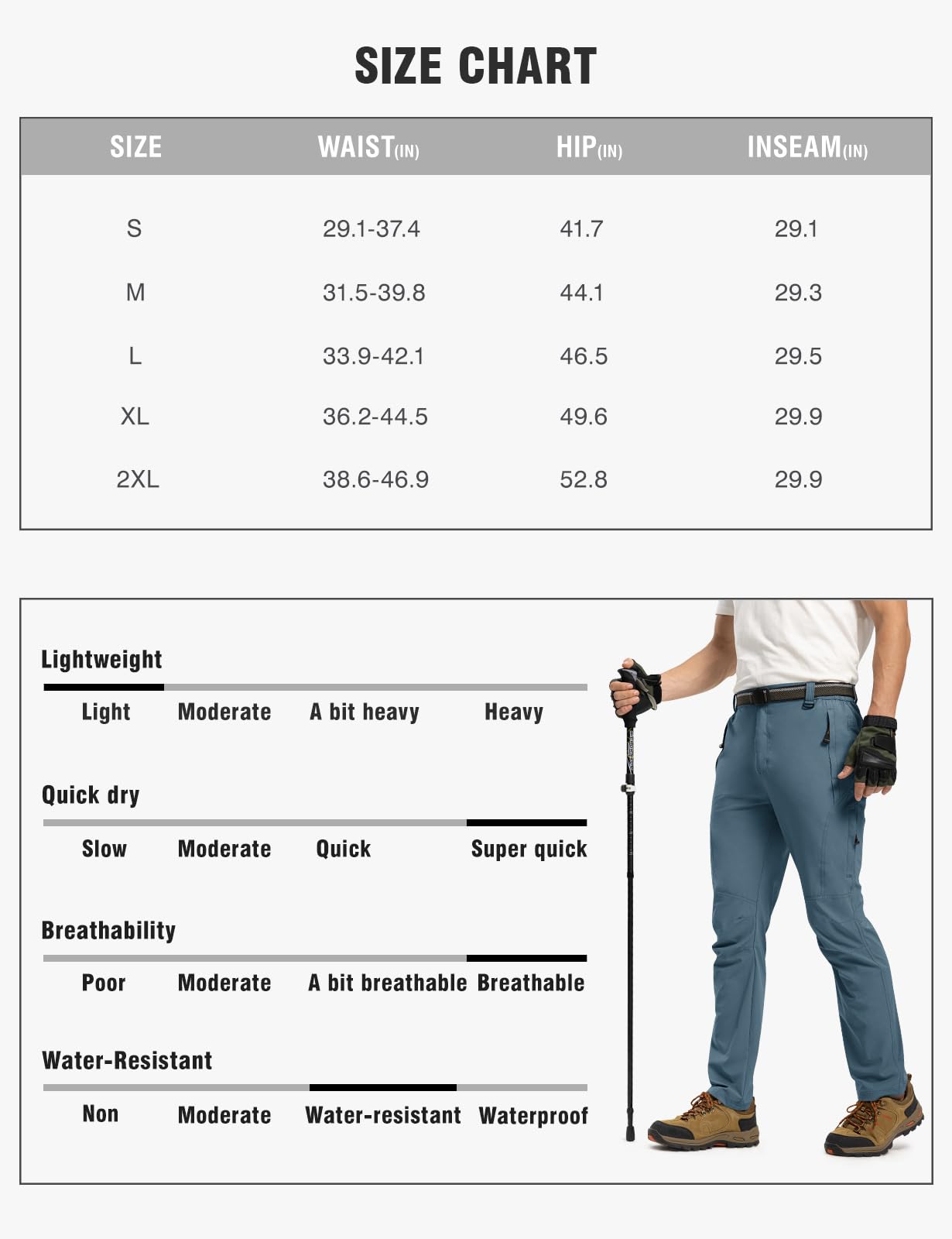 TBMPOY Men's Lightweight Hiking Pants Quick Dry Mountain Fishing Camping Travel Outdoor Pants Thin Stone Blue M