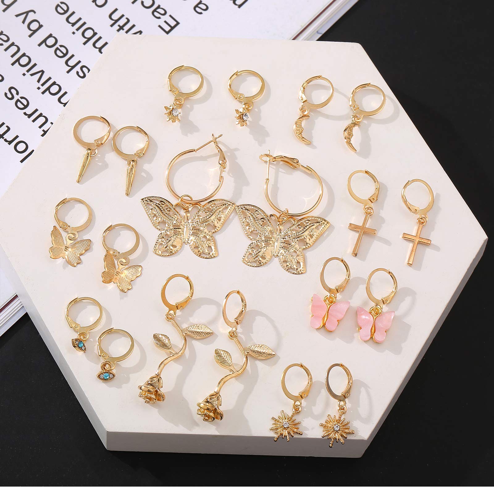 Small Hoop Earrings for Women, Funtopia 20 Pairs Mini Huggie Earrings Set with Charm, Cute Dangle Earrings
