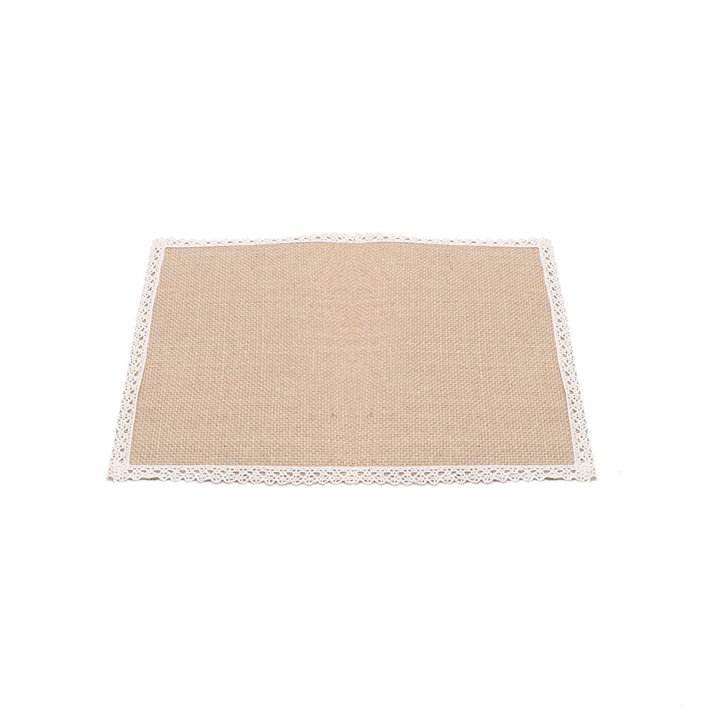 Pokinge 4pcs Burlap Placemats Lace Table Mat Water-Proof Heat-Insulated Jute Bowl Pads Non-Slip Durable Burlap Placemats for Home Wedding Party Decor