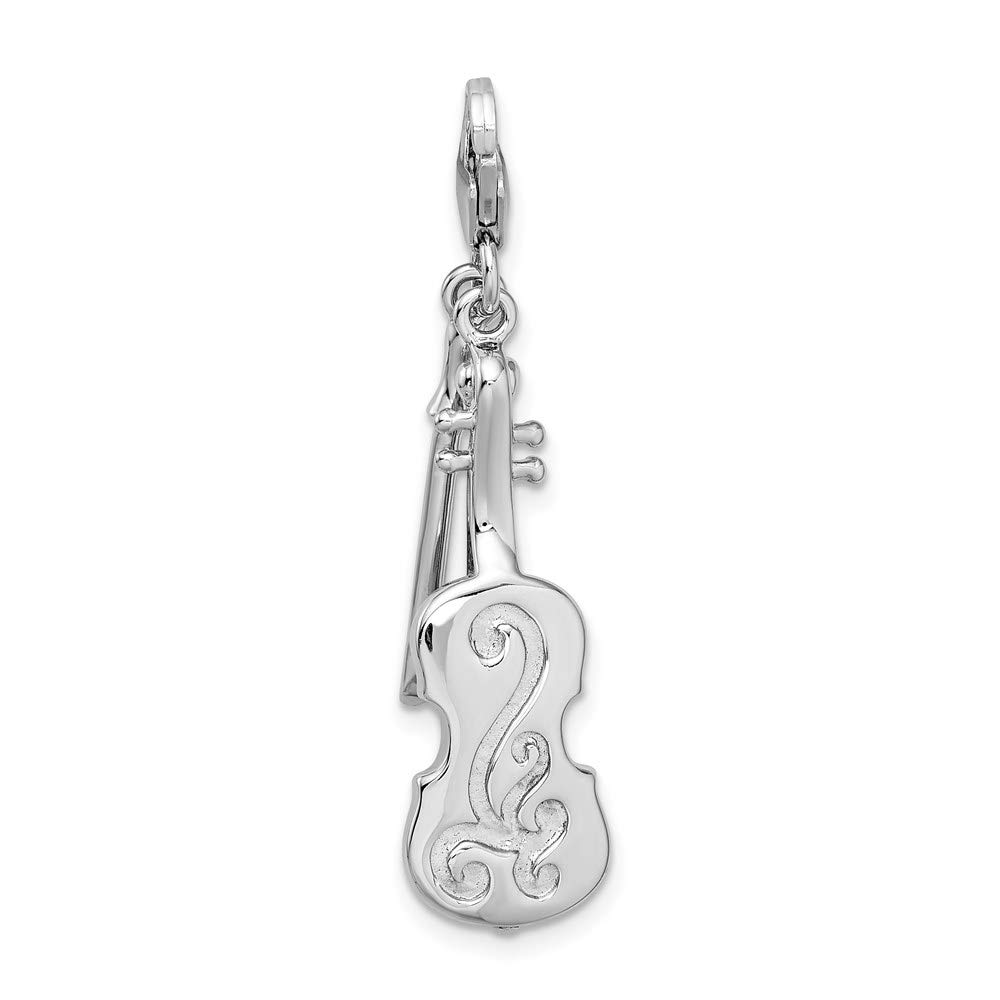 Sterling Silver Amore La Vita Rhodium-pl 3-D Violin Antiqued Bow Charm 46mm 10mm style QCC291