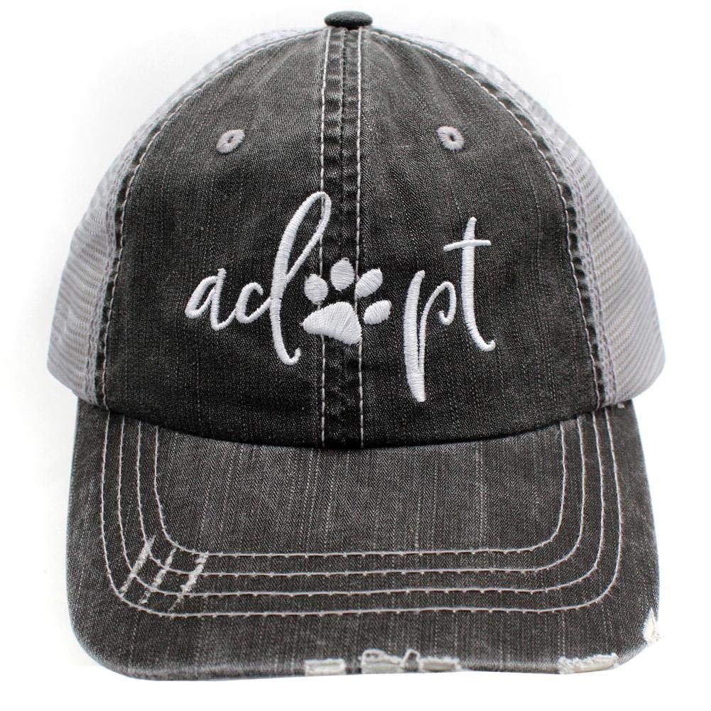 r2n fashions Adopt Dog mom New Embroidered Women's Trucker Hats Caps Black/Grey