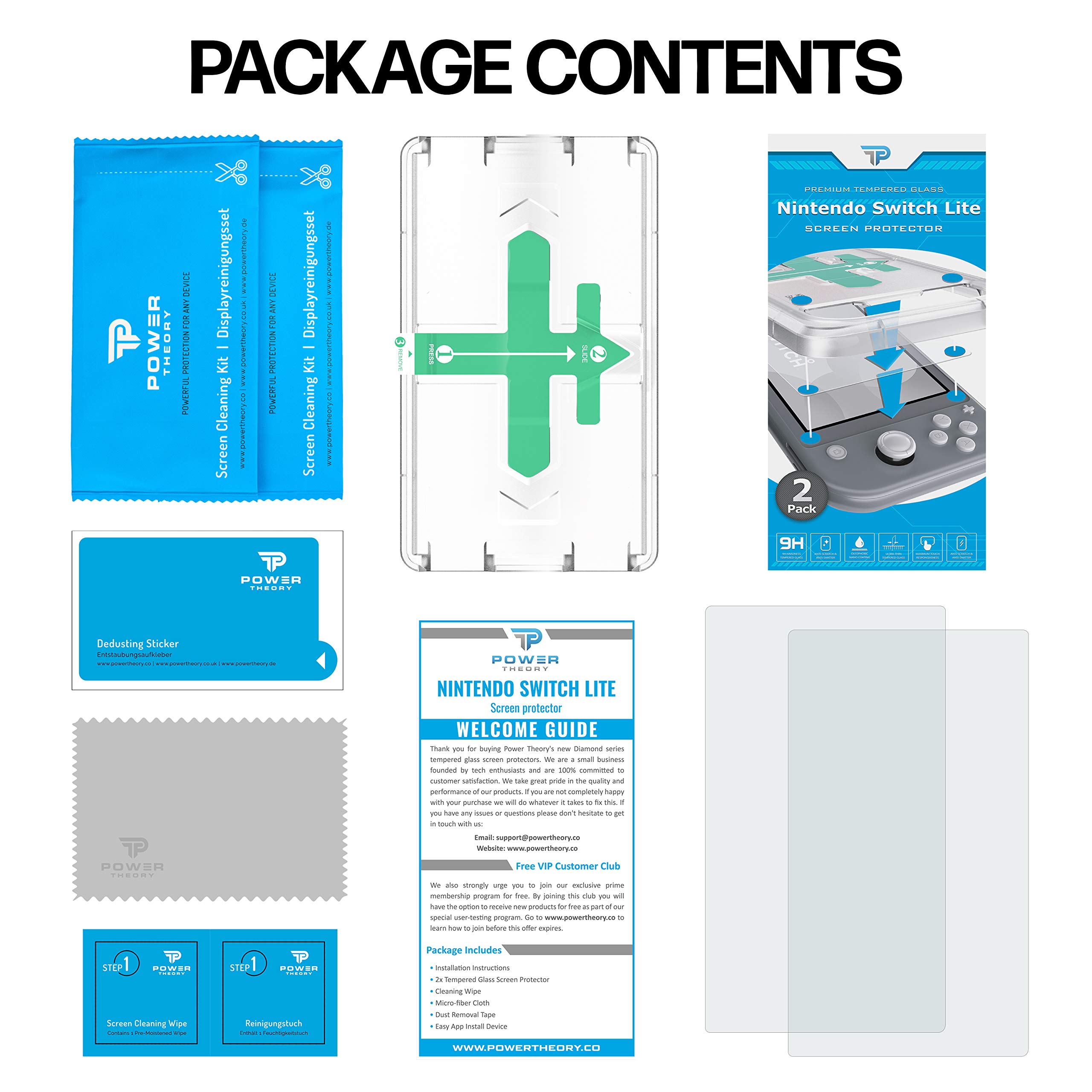 Power Theory Screen Protector for Nintendo Switch LITE [2-Pack] with Easy Install Kit [Premium Tempered Glass for Switch LITE Console]