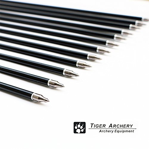 Tiger Archery 30inch Fiberglass Arrow with Replaceable Arrowhead Spine 500 for Recurve and Compound Bow Hunting and Practice Hunting (Black White, 30)