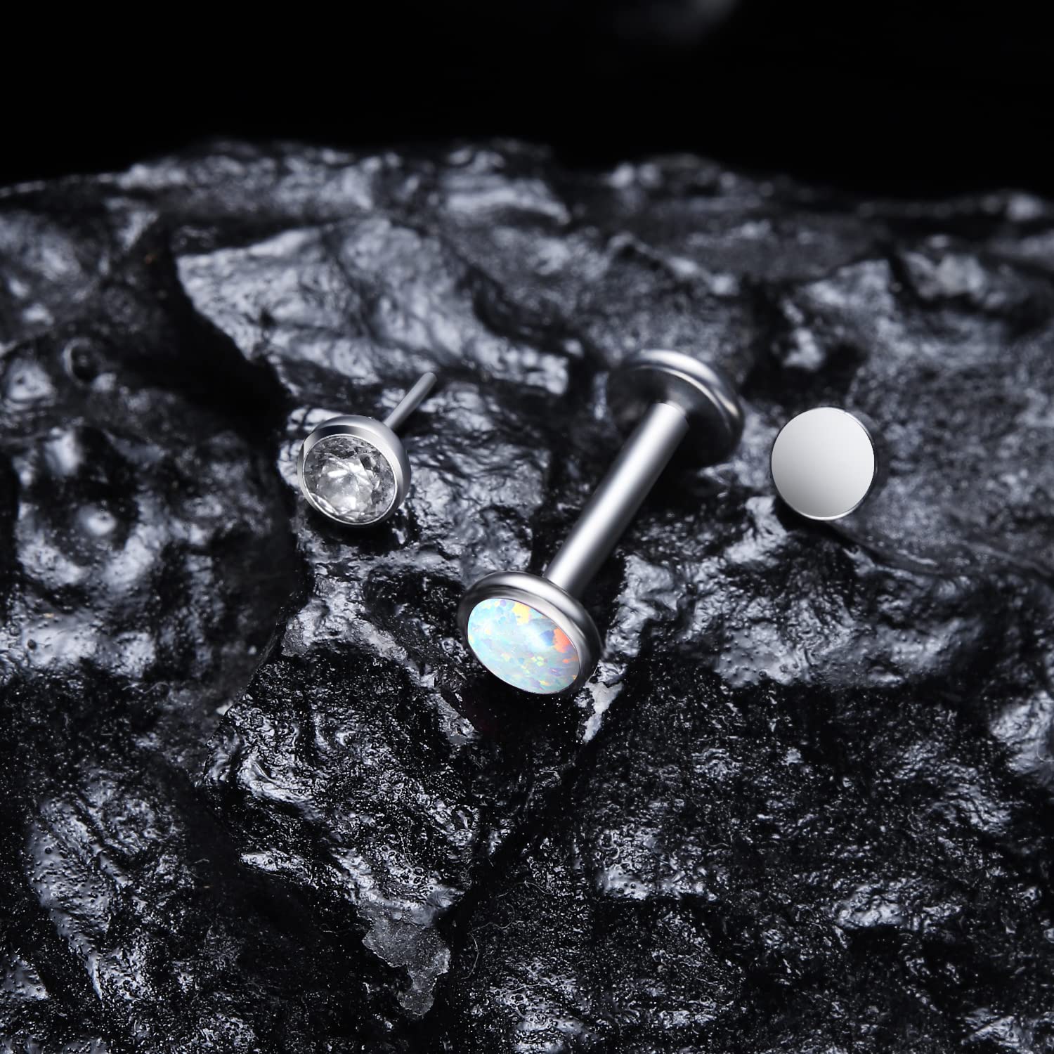 VOJO 16G G23 Titanium Industrial Piercing Jewelry,Internal Thread CZ Cartilage Barbell Earring for Women Men (6/6/8mm,White Opal)