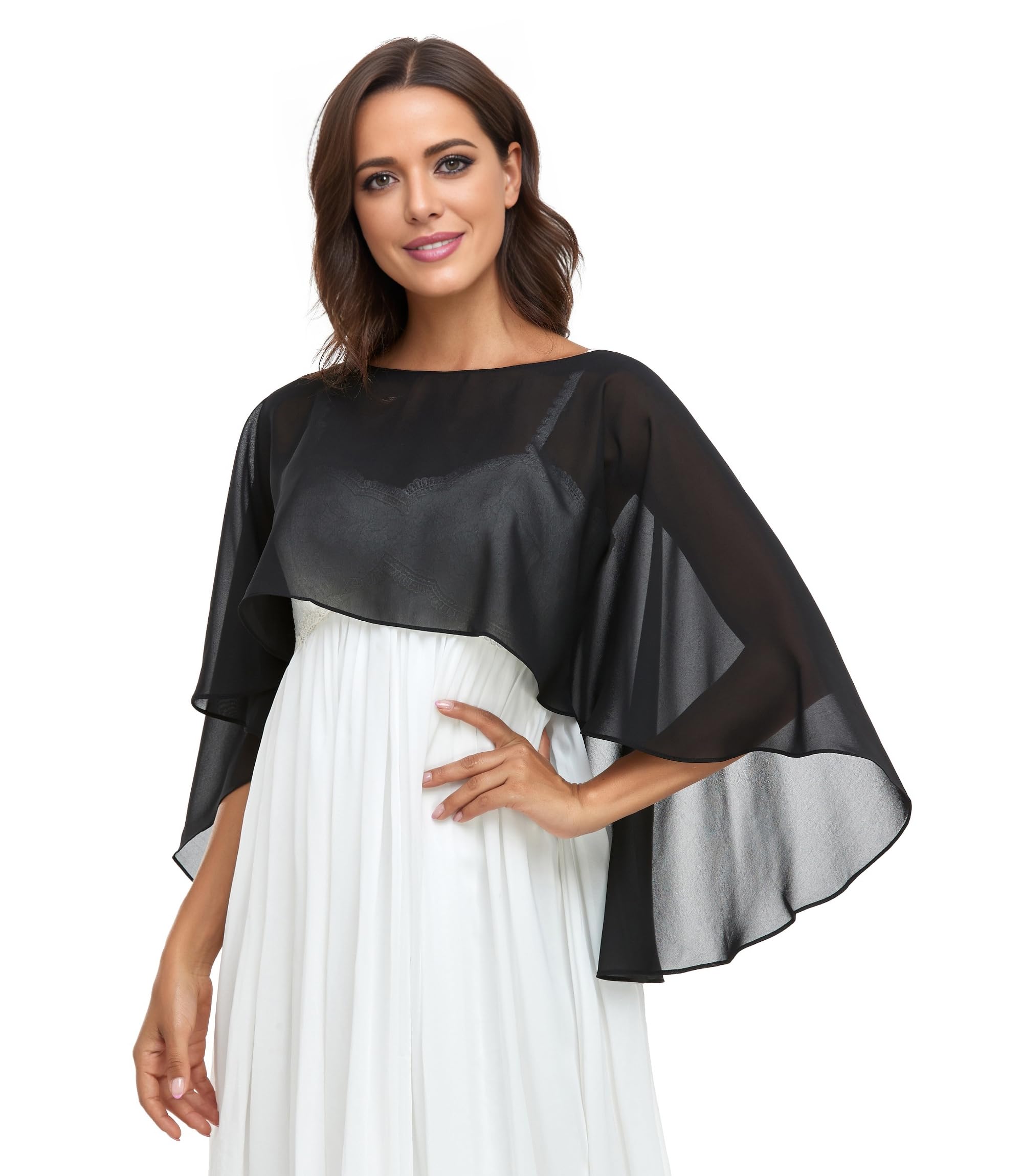 Pukguro Sheer Shawls and Wraps for Evening Chiffon Capes for Women Wedding Cover Up Black