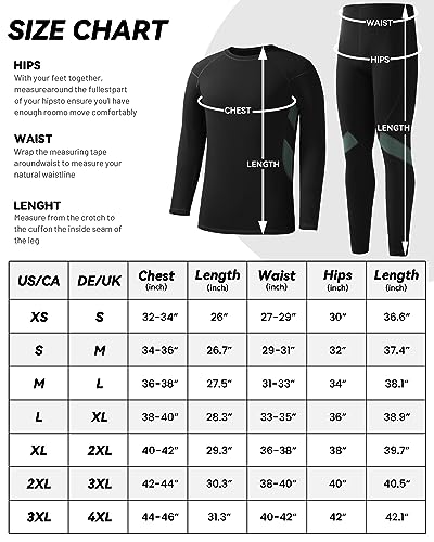 Runhit Thermal Underwear for Men Base Layer Cold Weather Mens Long John Winter Pants and Shirts Thermal Set Medium Black