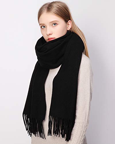 RIIQIICHY 100% Wool Scarf Pashmina Shawls and Wraps for Women Cashmere Warm Winter More Thicker Soft Scarves Black