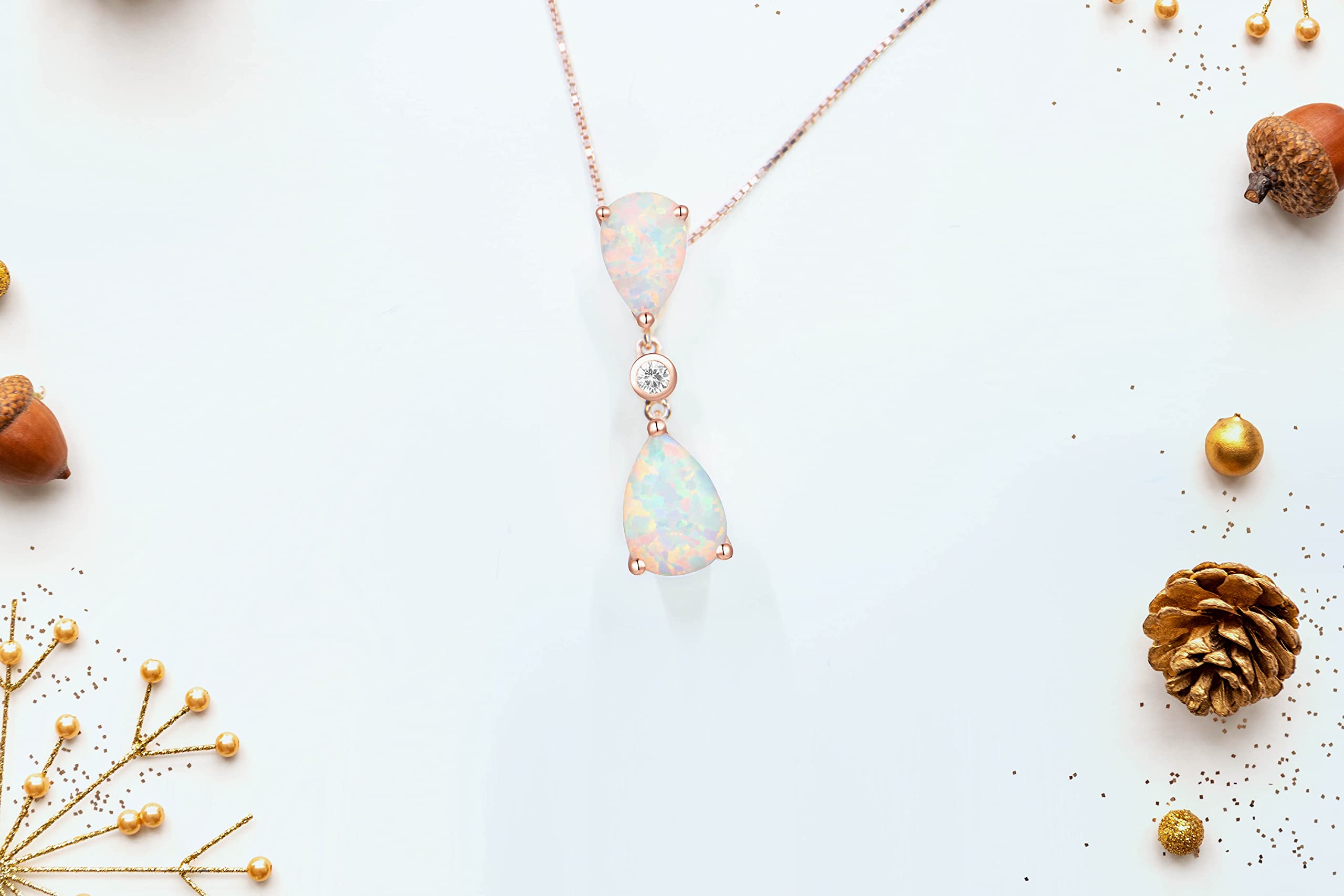 Tirafina Lab-Created White Sapphire and Double Pear-shaped Gemstone Pendant, Birthstone Jewelry, Gemstone, Created Opal