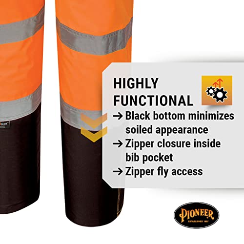 Pioneer Ripstop High Visibility Bib Pant - Safety Rain Gear โ Hi Vis, Waterproof, Reflective, Work Overalls for Men โ Orange, Yellow/Green