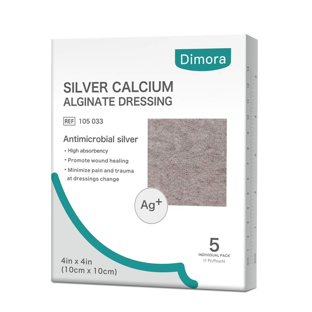 Silicone Foam Dressing with Border Adhesive 3"x3" 10 Pack& Silver Calcium Alginate Wound Dressing Pads, 4'' x 4'' Patches, 5 Individual Pack