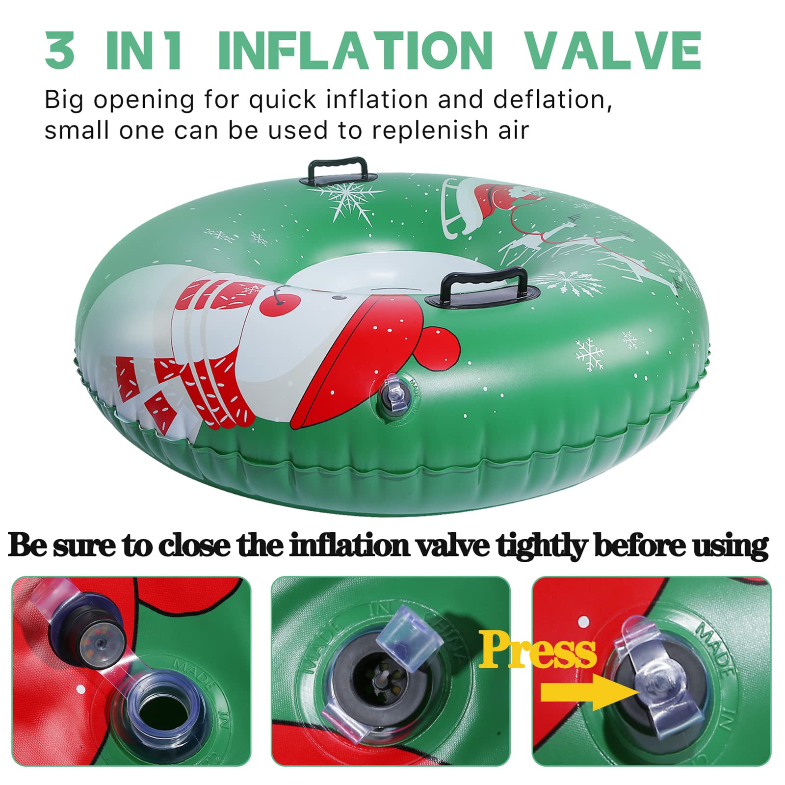 TIDYON Snow Tube Inflatable Snow Sled Heavy-Duty Inflatable Sledding for Kids & Adults Thickness Material Sleds Tubes Ideal for Winter Fun (Snowman)