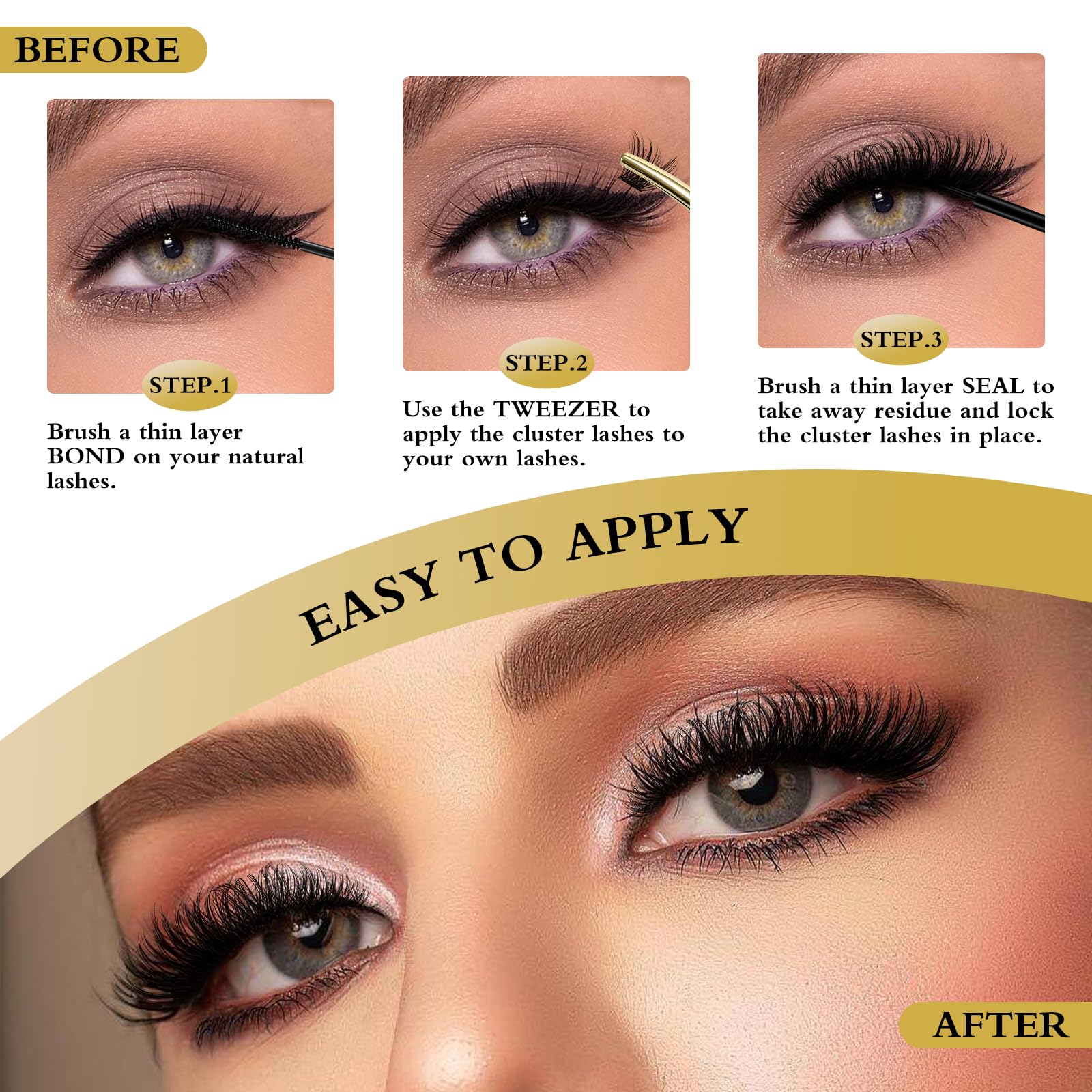 QUEWEL 10ML Lash Clusters Overnight Seal Long-Lasting Mild Formula Cluster Lashes Seal +Lash Clusters Glue Remover 150ml Cluster Lashes Remover for DIY Lash Extensions