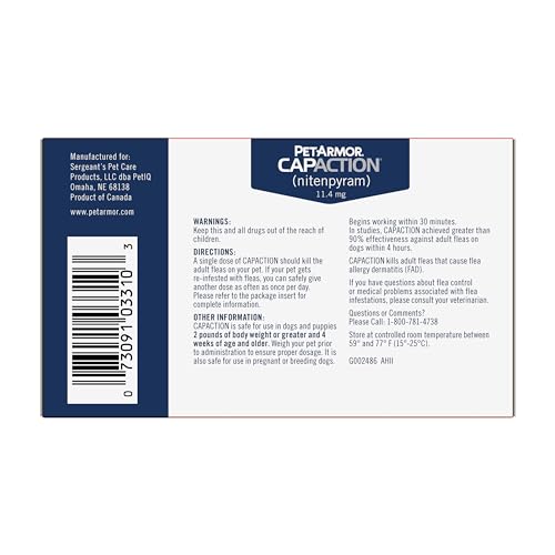 PetArmor CAPACTION (nitenpyram) Oral Flea Treatment for Dogs, Fast Acting Tablets Start Killing Fleas in 30 Minutes, Dogs 2-25 lbs, 6 Doses