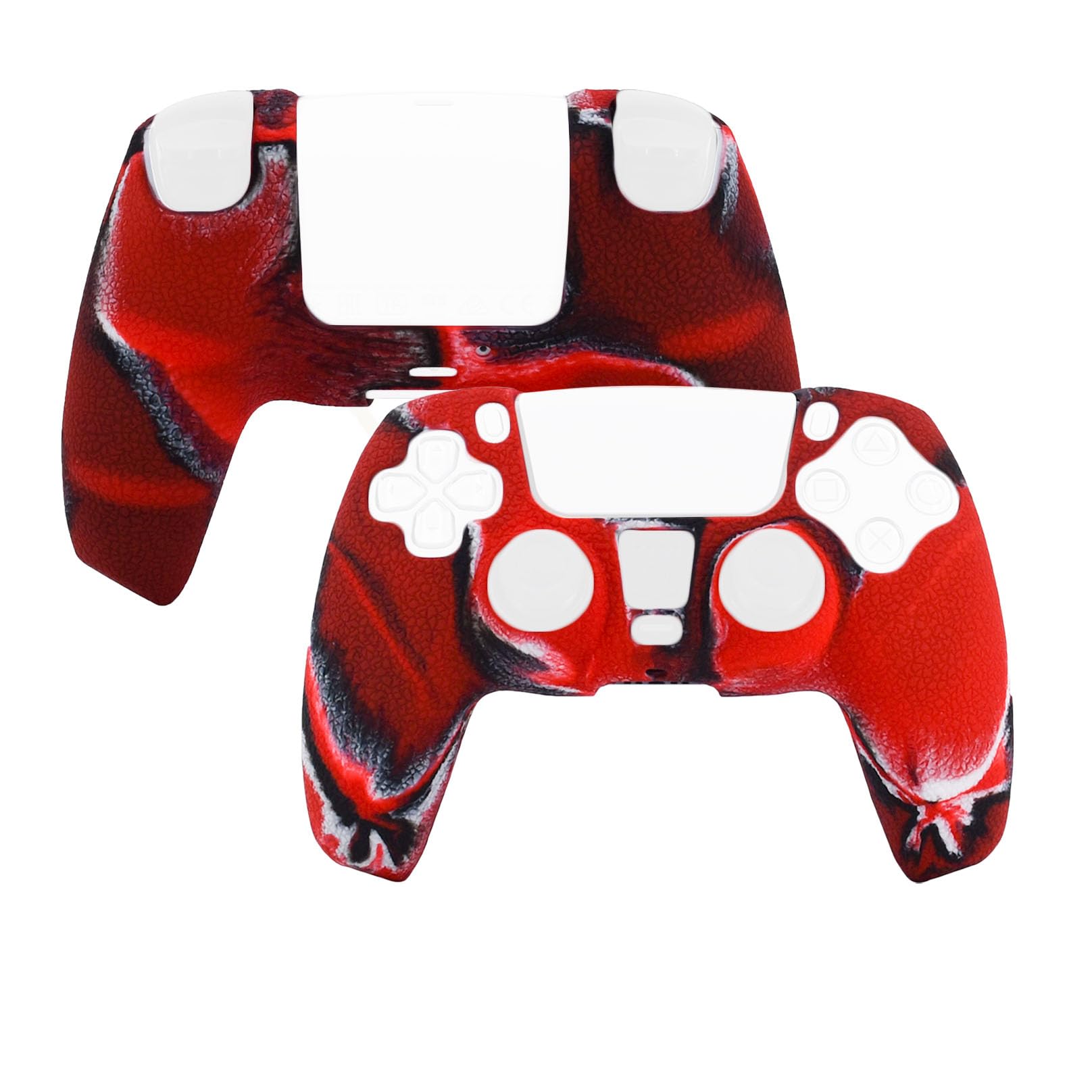 Skin for PS5 Controller Grips,Pandaren Skin Texture Pattern Cover for PlayStation 5 Sweat-Proof Anti-Slip Silicone Cover Hand Grip x 2 with 8pcs FPS Pro Thumb Stick Cap Protector(Camouflage Blue&Red)
