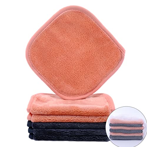Polyte Premium Hypoallergenic Microfiber Fleece Makeup Remover and Facial Cleansing Cloth 6 x 6 in, 6 Pack (Dark Gray, Pink)