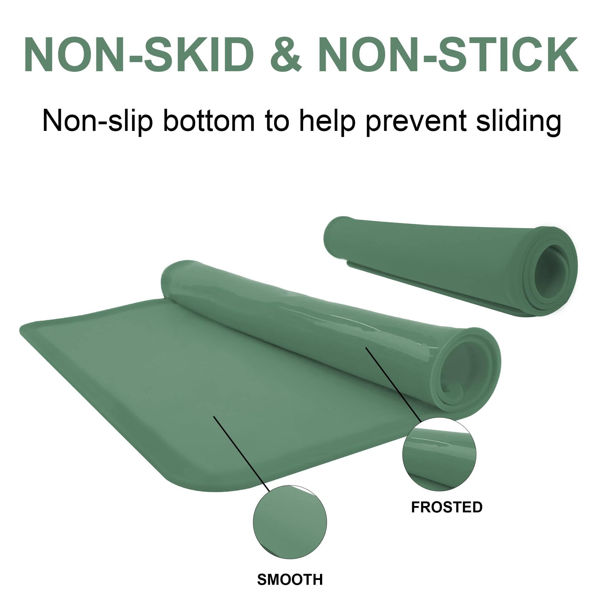 Silicone Kids Placemats, Non-Slip Silicon Placemats for Kids Baby Toddlers Childrens, Portable Baby Placemat for Dining Table, 2Pack (Dark Green 2Set)