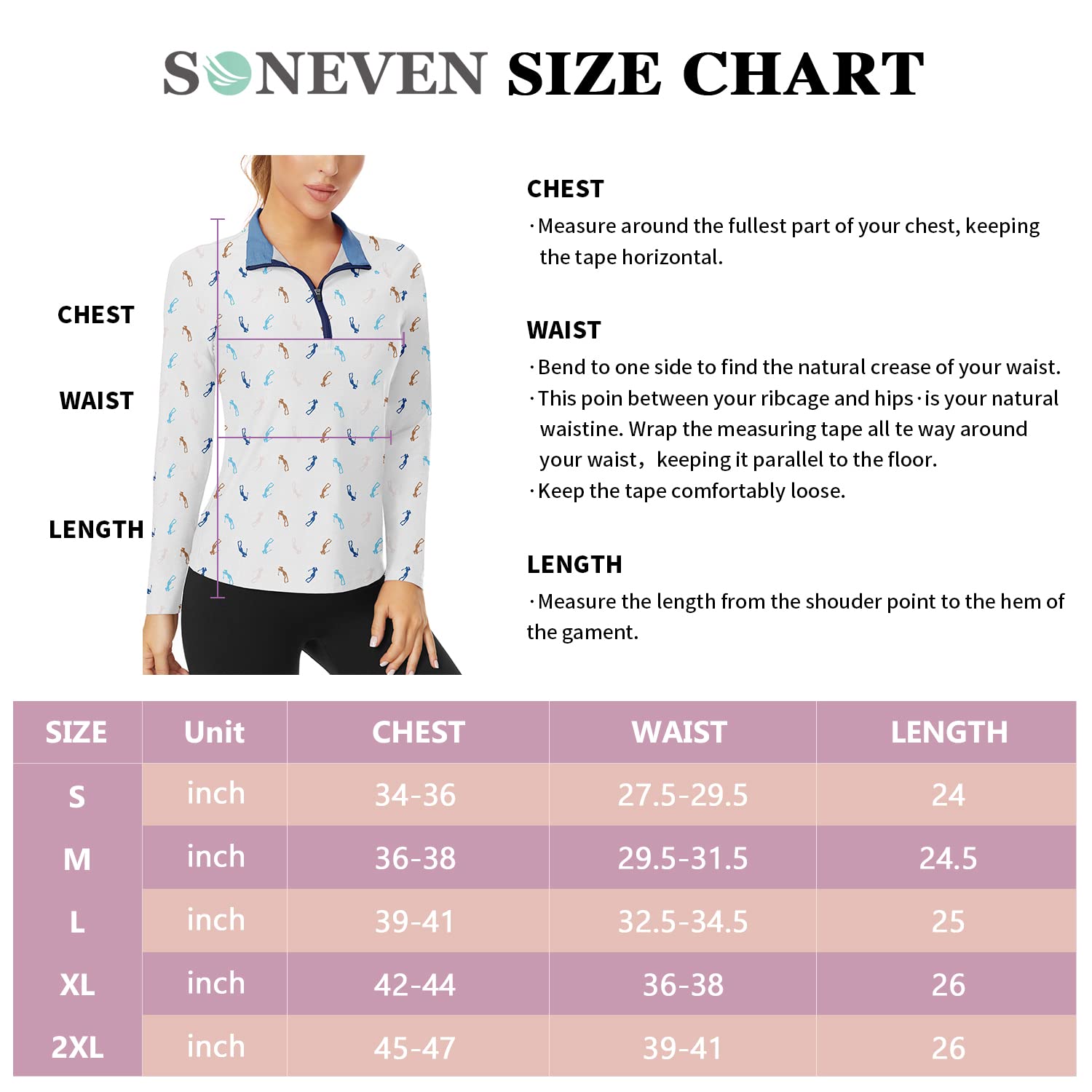 Women's Golf Shirt Long Sleeve 1/4 Zip Pullover Tennis Shirts Running Hiking Outdoor Tops (Print White, S)