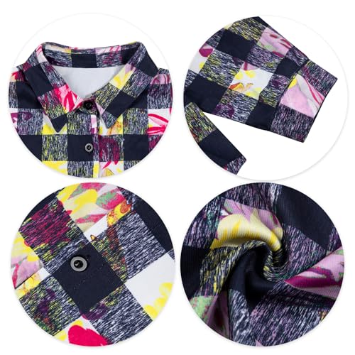 Plaid Jackets for Women Flannel Colorful Plaid Shirt Fall Button Down Blouses Patchwork Casual Long Sleeve Shirts