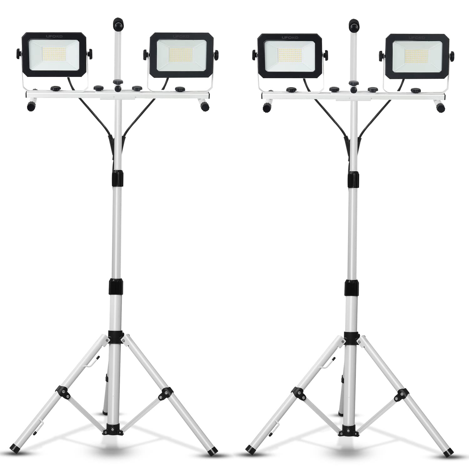 UFOND 8000 Lumen LED Work Light with Stand, Dual Head Work Light, Waterproof Lamp with Individual Switch, Adjustable Metal Telescoping Tripod with Power Cord (2 Pack)
