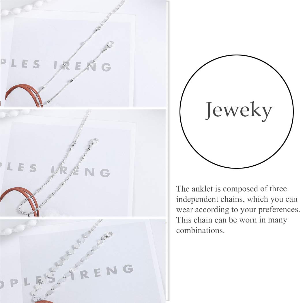 OEM Jeweky Boho Layered Sequin Anklets Bracelets Silver Beaded Foot Chain Jewelry for Women