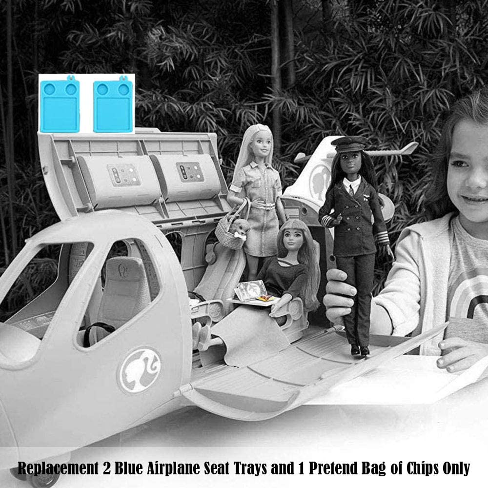 Replacement Parts for Barbie DreamPlane Playset - GDG76 ~ Replacement Pretend 2 Blue Airplane Seat Trays and 1 Pretend Bag of Chips