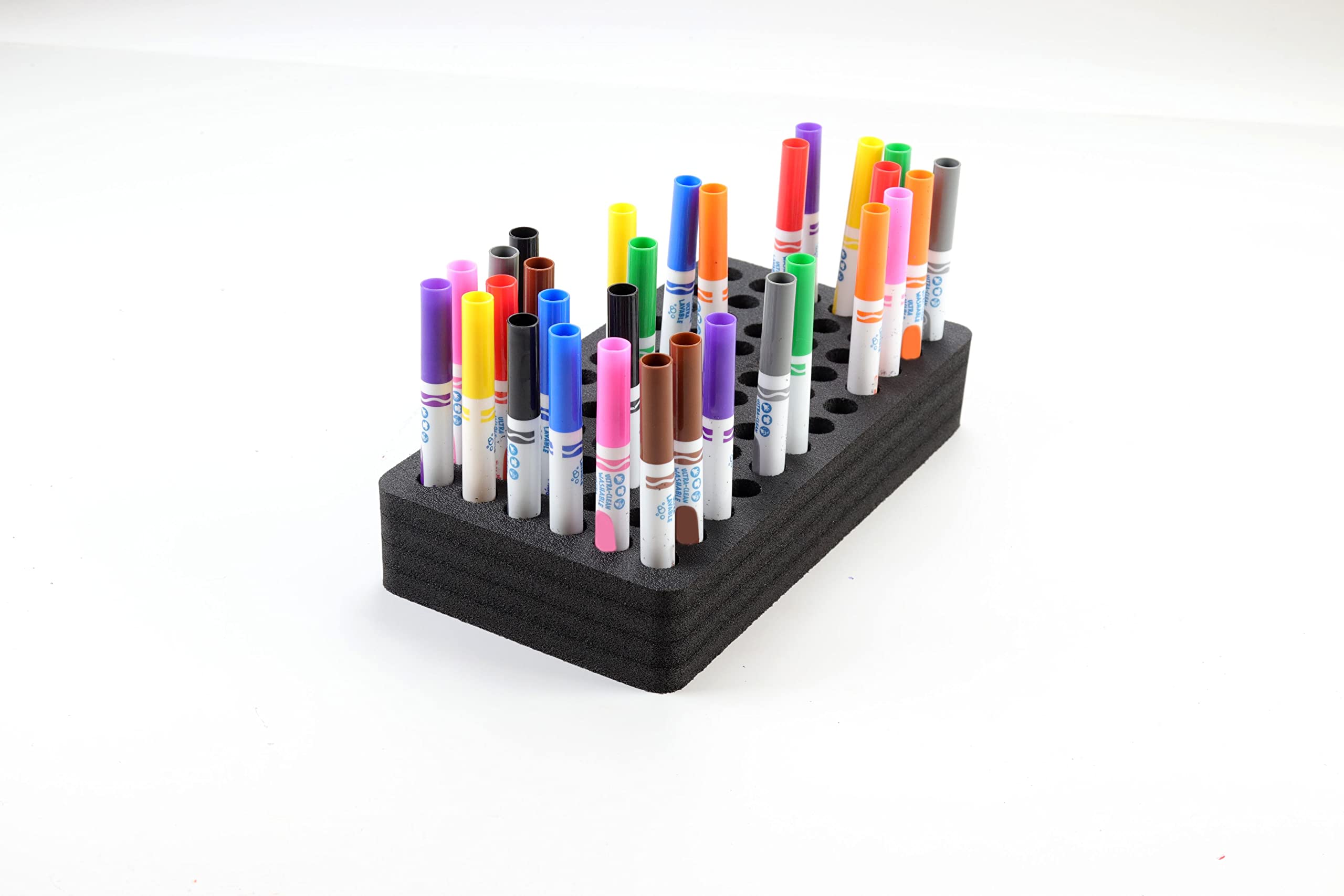 Polar Whale 4 Washable Marker Desk Stand Organizers Compatible with Crayola and Others Design Storage Tray Supply Non-Scratch Non-Rattle Washable Durable Black Foam Each Holds 72