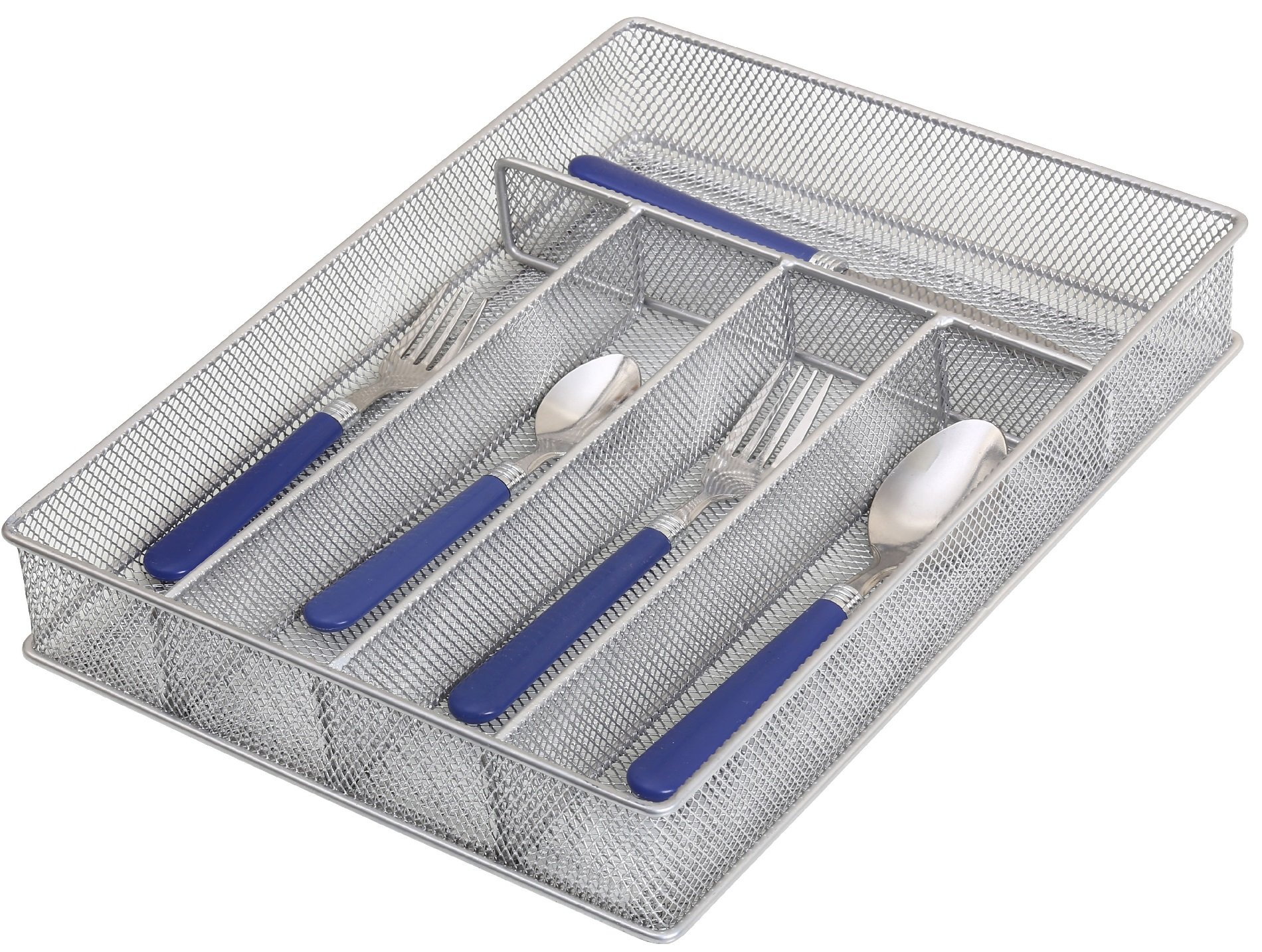 Ybm Home Silver Mesh Cutlery Holder In-drawer Utensil Flatware Organizer/tray size 12-1/2 By 9-1/4 By 2 Inches (5-compartment)