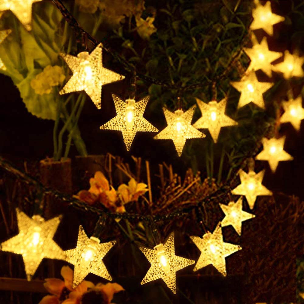 Solar String Lights,23ft 50 LED Solar Star String Lights Outdoor Solar Powered Star Fairy Lights Waterproof 8 Modes Decorative Light for Garden Patio Yard Home Wedding Party Festival, Warm White