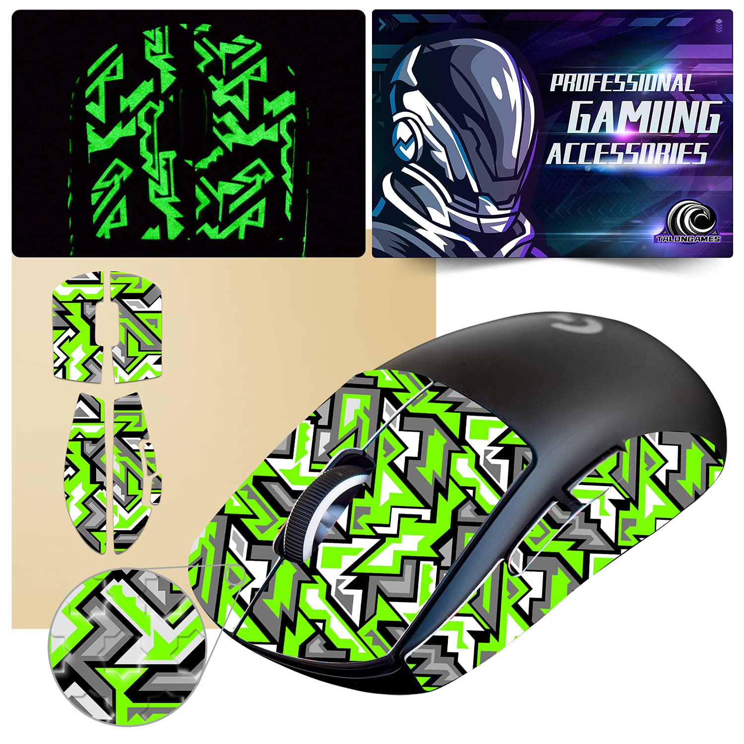 TALONGAMES [ Luminous Mouse Grip Tape Compatible with Logitech G PRO X Superlight, Superlight 2 Wireless Gaming Mouse Anti Slip Tape Mouse Skin (YG-01 (Aurora))