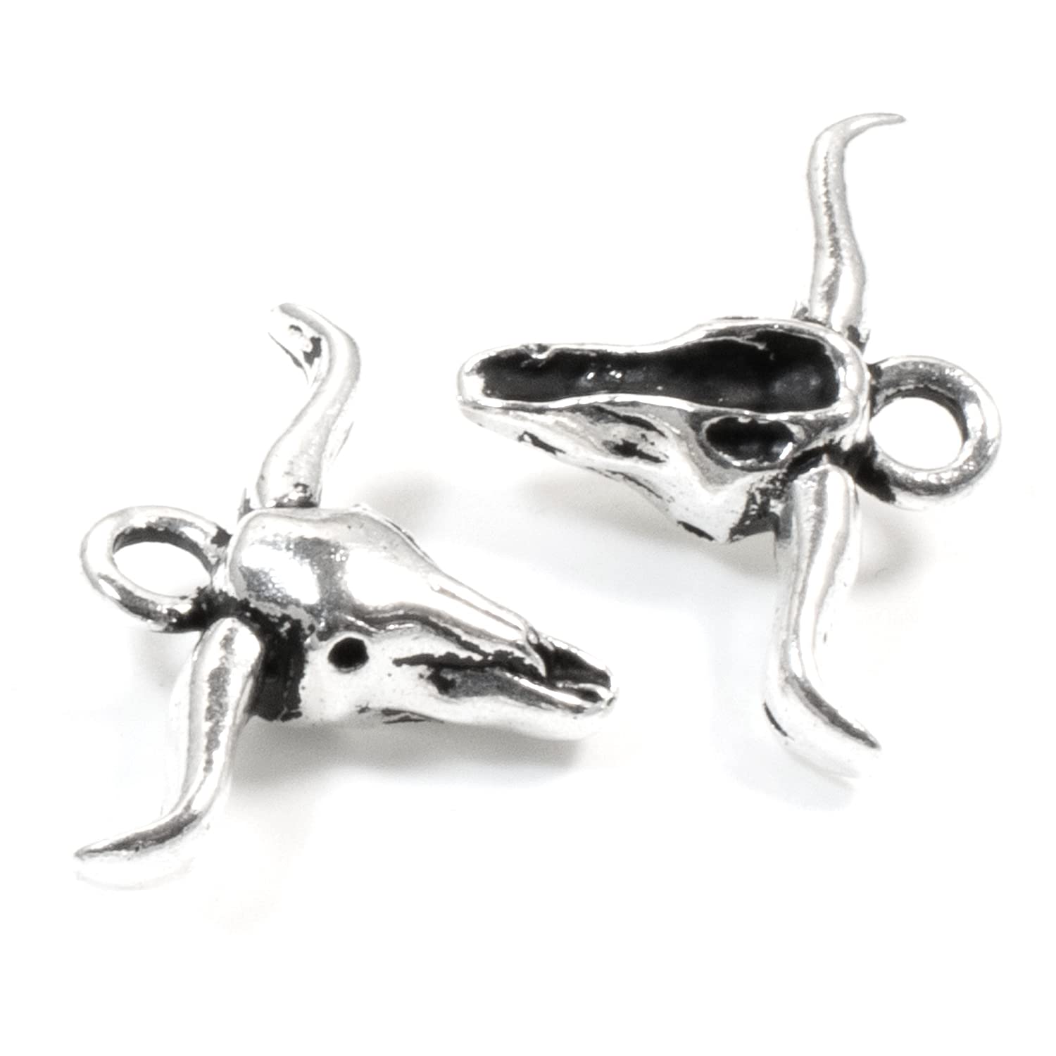 TierraCast Silver Longhorn Steer Skull Charms, Southwestern Pendant 5/Pkg