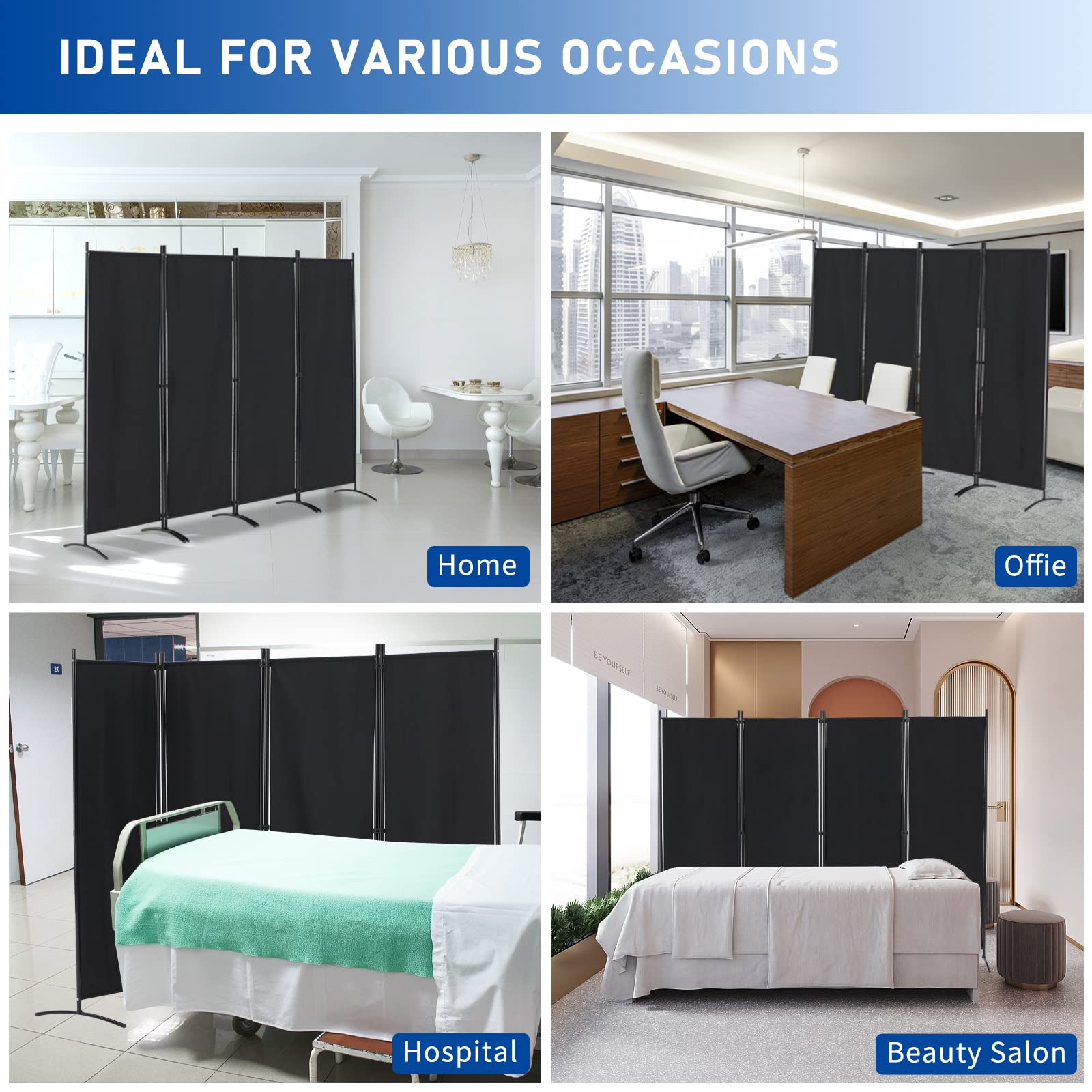 OUTGAVA 4 Panel Portable Room Divider Folding Partition Privacy Screen 5.6 FT Room Separator Freestanding Wall Divider for Office,Bedroom and Study (Beige)