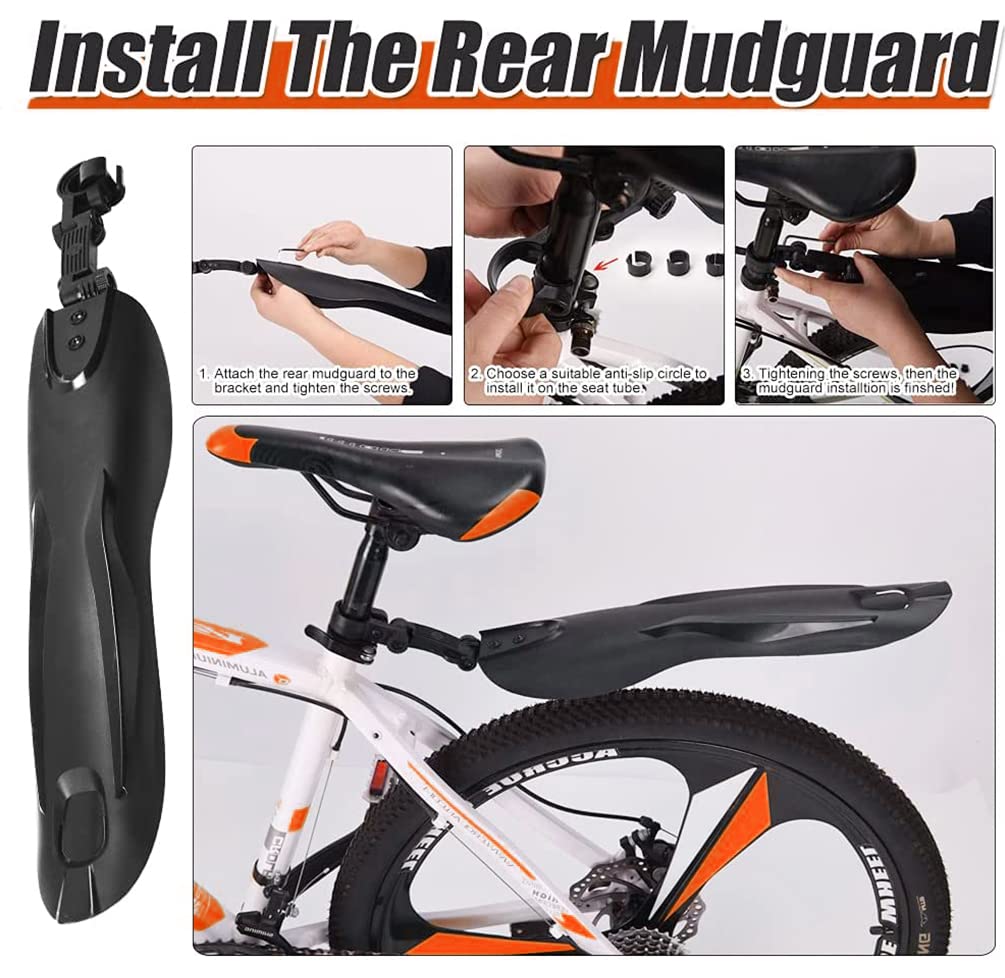 Winmoom Adjustable Bike Fender Set for 22"/24"/26"/27.5",3 Parts-Universal Full Cover Thicken Widen, Front/Rear Mud Guards Fit for MTB Mountain Road Bike