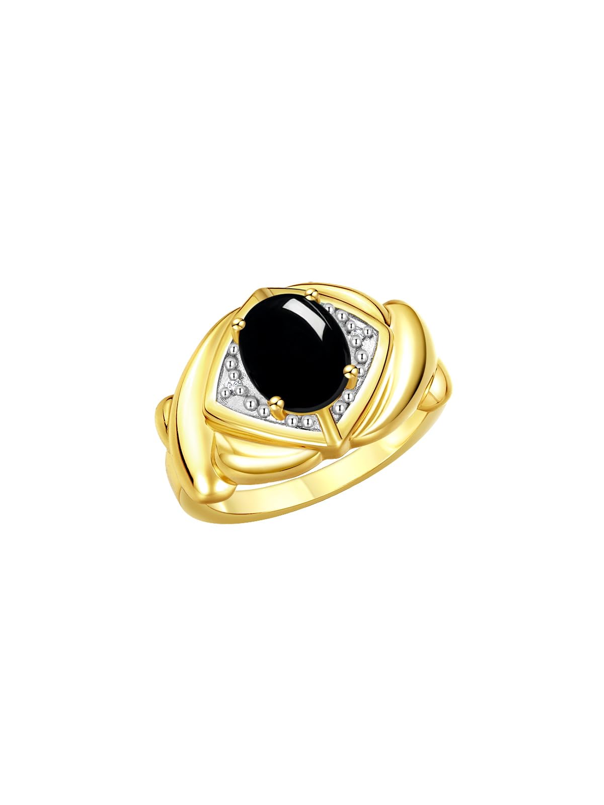 RYLOS Rings for Women 14K Gold Plated Silver Ring XOXO Hugs & Kisses 9X7MM Gemstone & Diamond Ring October Cabochon Onyx Jewelry for Women Size 7