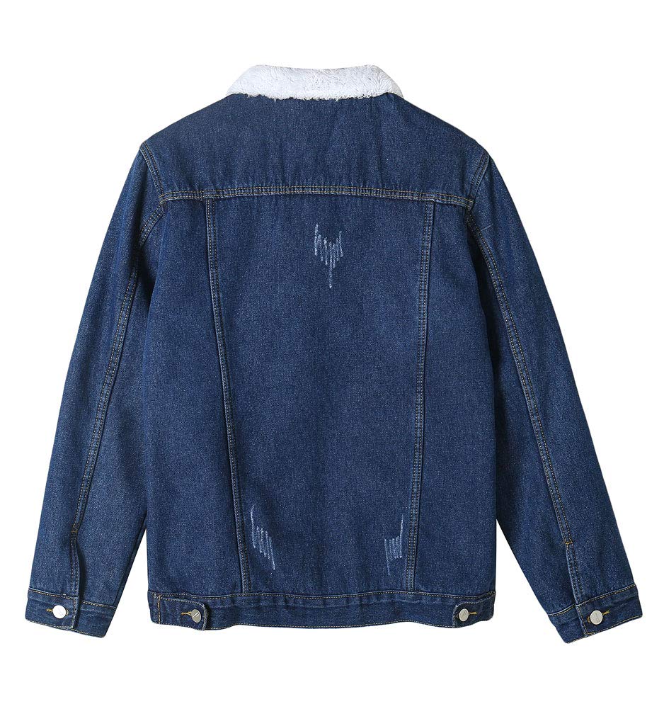 Plaid&Plain Men's Fleece Lined Borg Collar The Sherpa Trucker Jacket Jean Denim Jacket 1347# DarkBlue XL-35