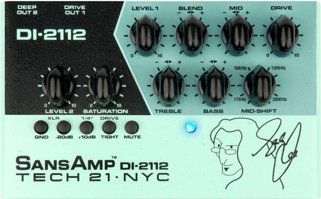 Tech 21 Geddy Lee DI-2112 Signature SansAmp Bass Preamp Pedal Bundle with 2 MXR Patch Cables and Dunlop Pick Pack