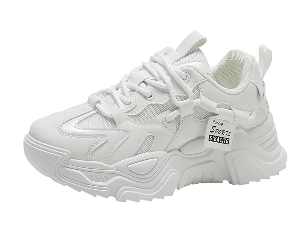 VV87 Women's Fashion Sport Breathable Mesh Platform Sneakers Casual Running Walking Shoes Size 6 White