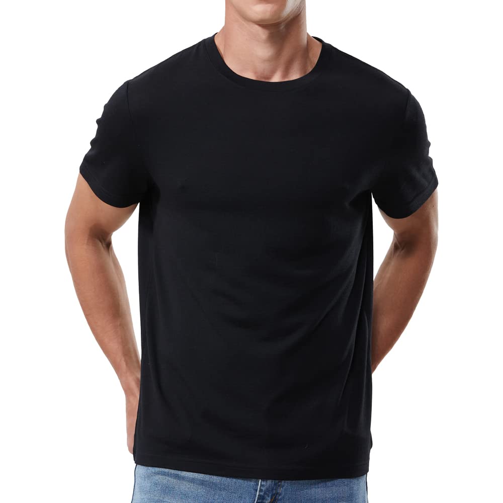 Woolinkin 100% Merino Wool T-Shirt - Men’s Short Sleeve Undershirt - 150 Lightweight Wool Base Layer (as1, Alpha, l, Regular, Regular, Black)